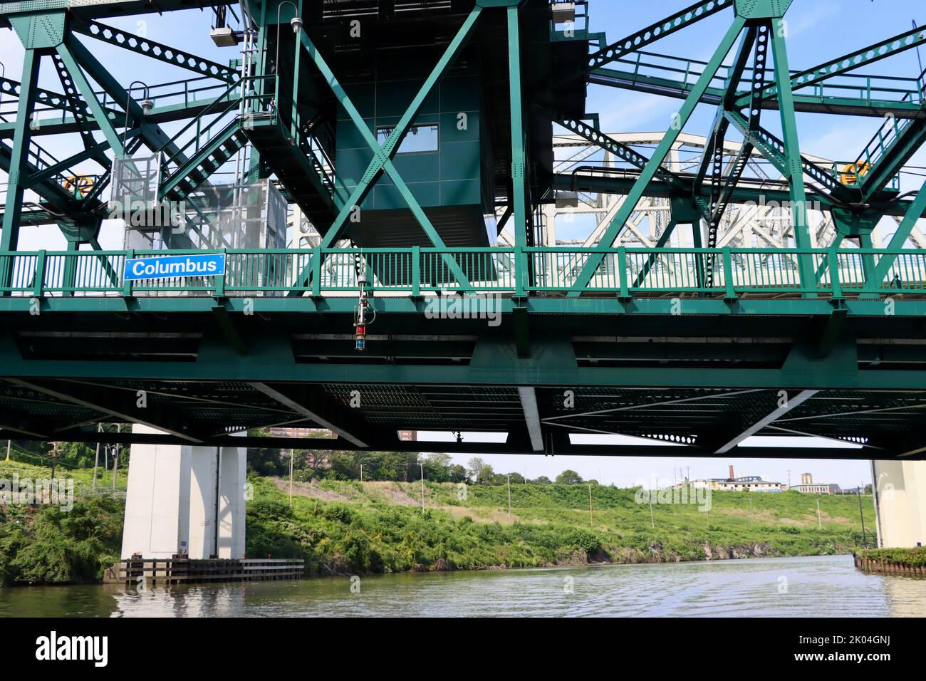 Columbus Road Lift Bridge over Cuyahoga river in Cleveland, Ohio. One ...