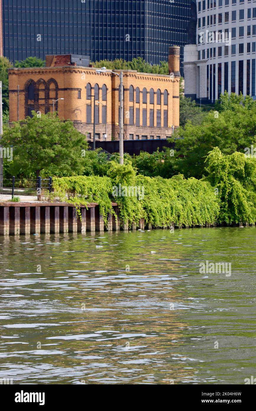 Cleveland city views from Cuyahoga river Stock Photo - Alamy
