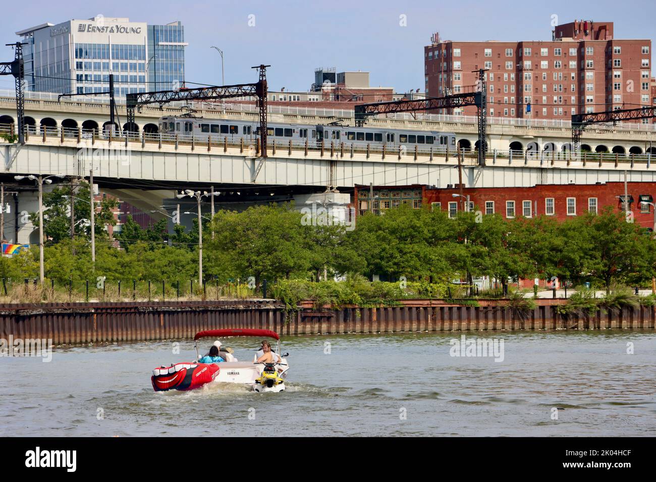Cleveland's RTA train on bridge over Cuyahoga river Stock Photo - Alamy