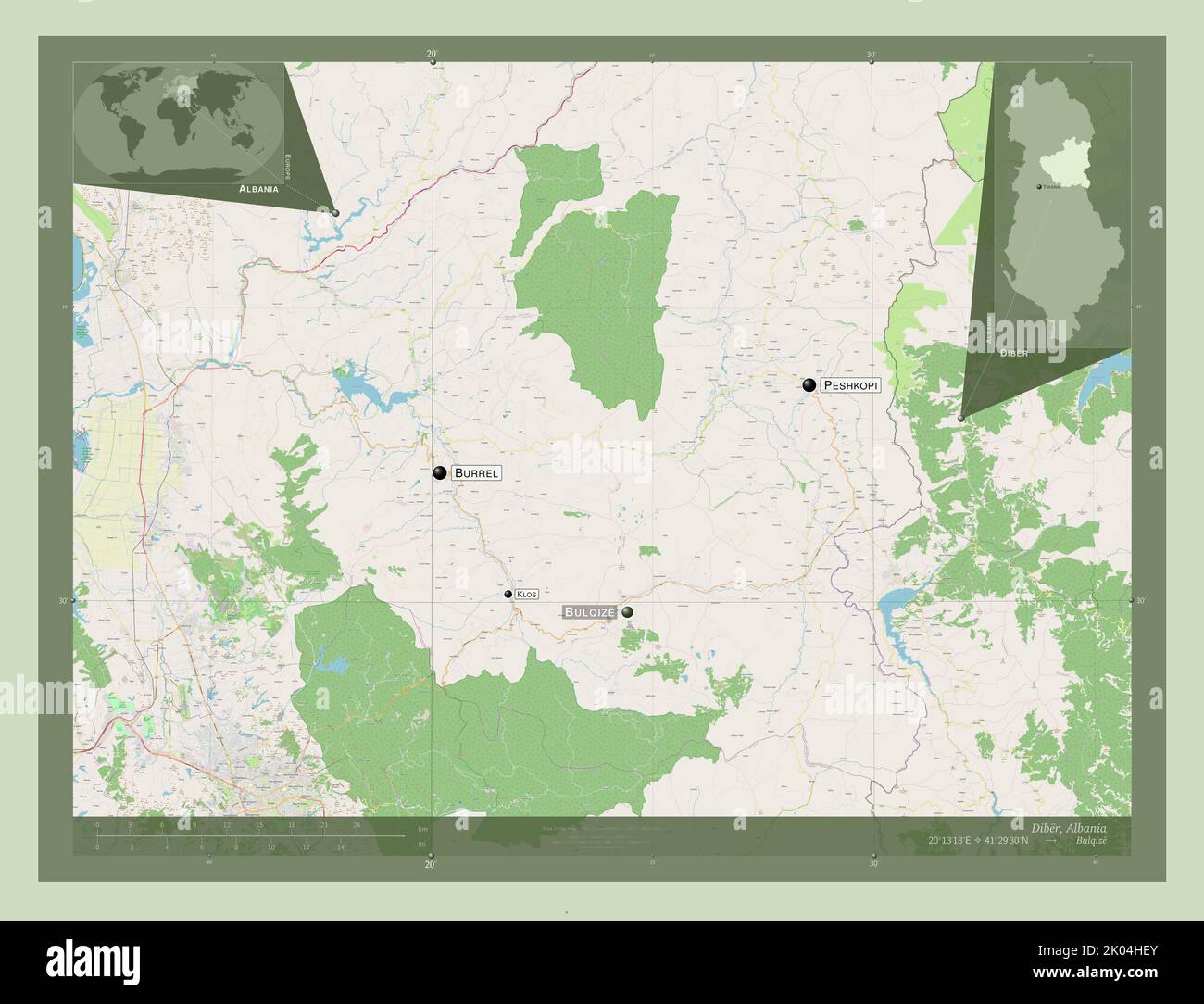 Diber, county of Albania. Open Street Map. Locations and names of major ...