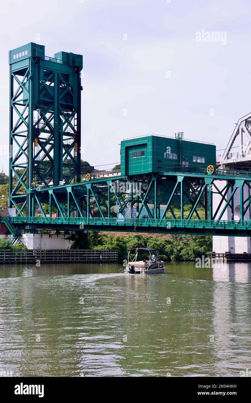 Columbus Road Lift Bridge over Cuyahoga river in Cleveland, Ohio. One ...