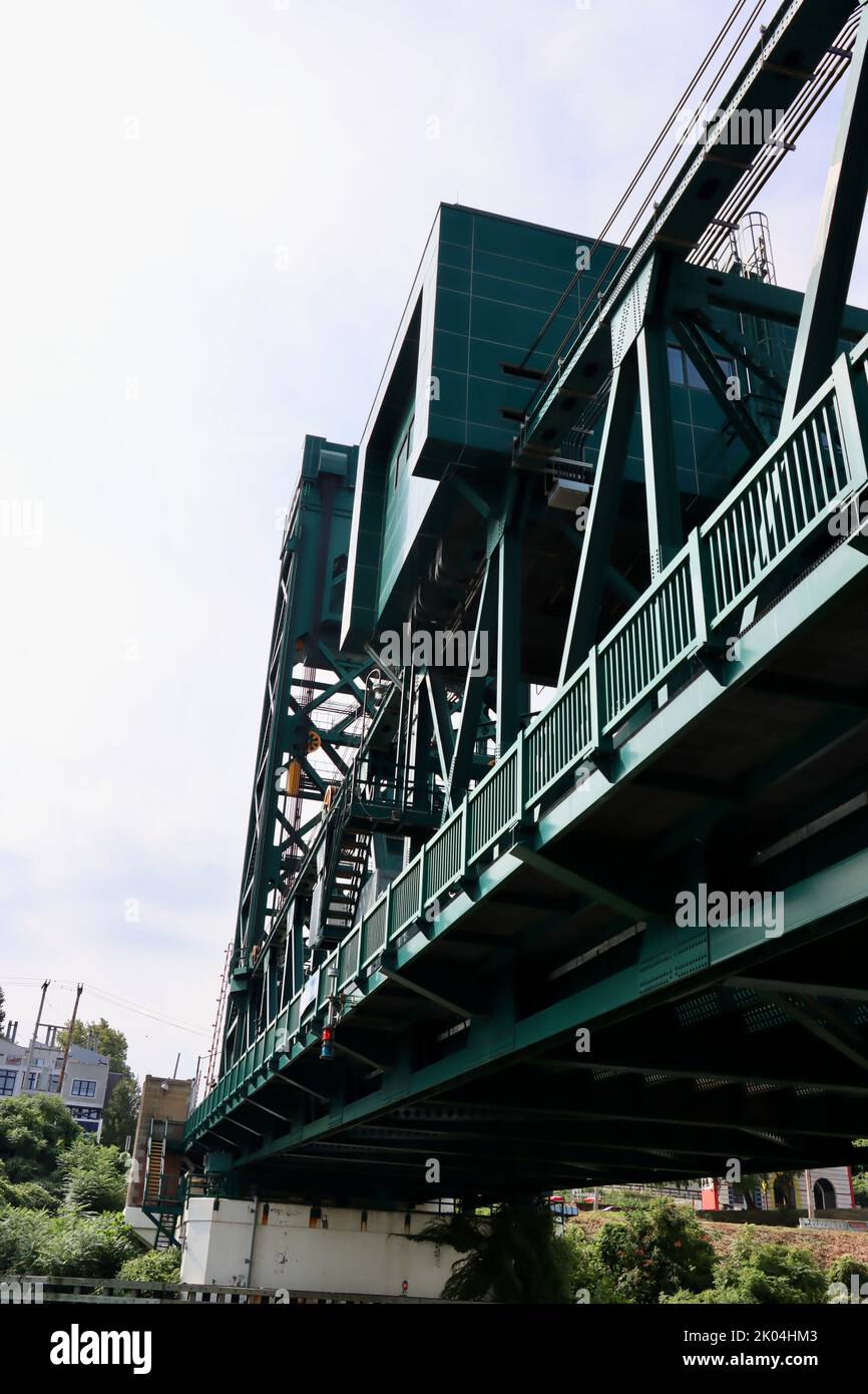 Columbus Road Lift Bridge over Cuyahoga river in Cleveland, Ohio. One ...