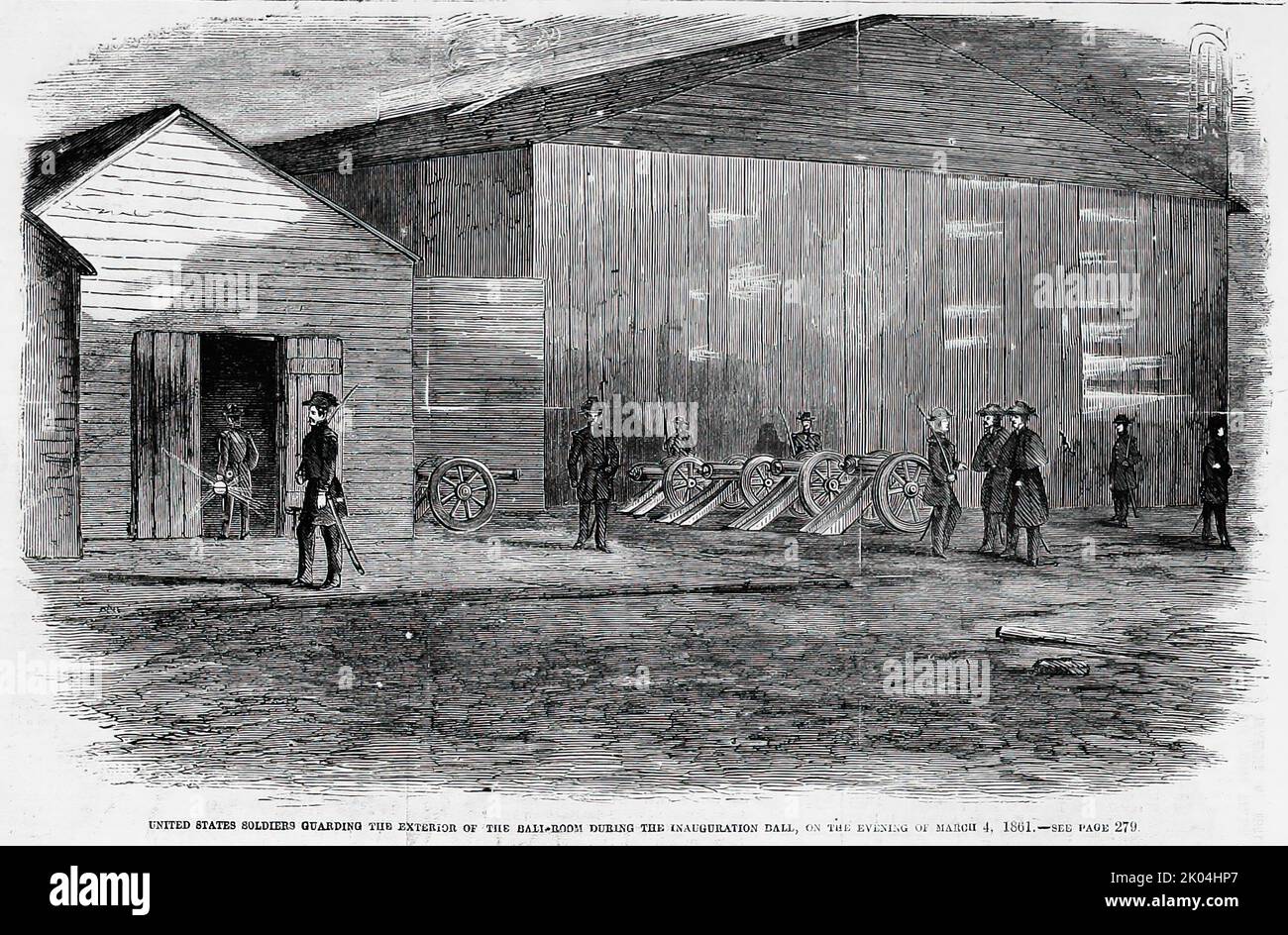 United States soldiers guarding the exterior of the ballroom during ...