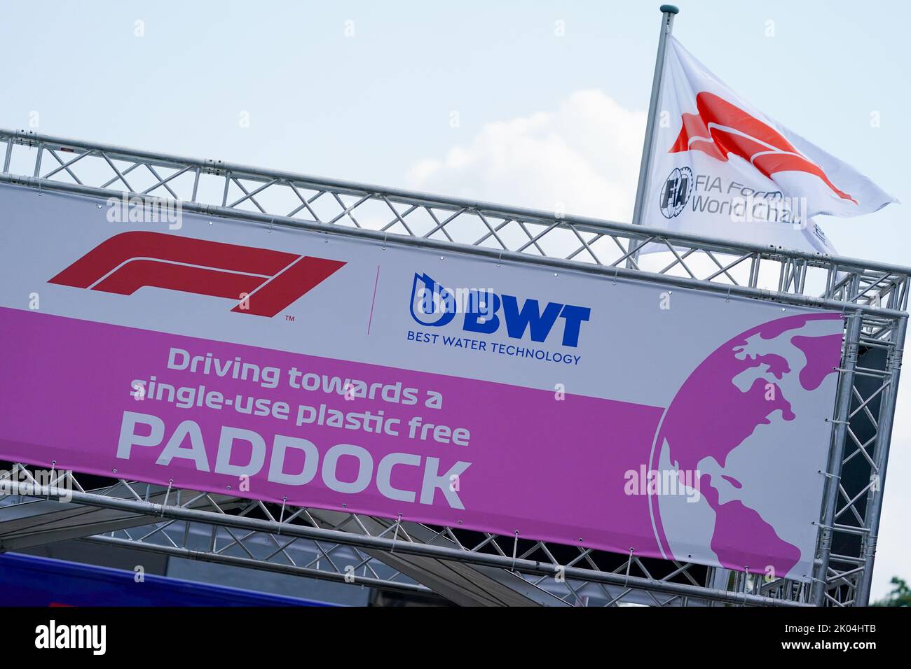 F1 paddock entrance with FIA Formula 1 flag during the Formula 1 ...