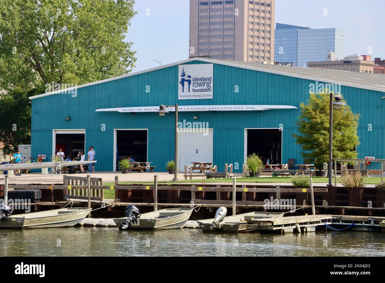 Cleveland Rowing Foundation building on Cuyahoga River Stock Photo - Alamy