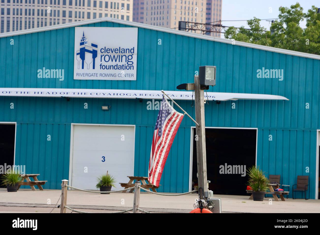 Cleveland Rowing Foundation building on Cuyahoga River Stock Photo - Alamy