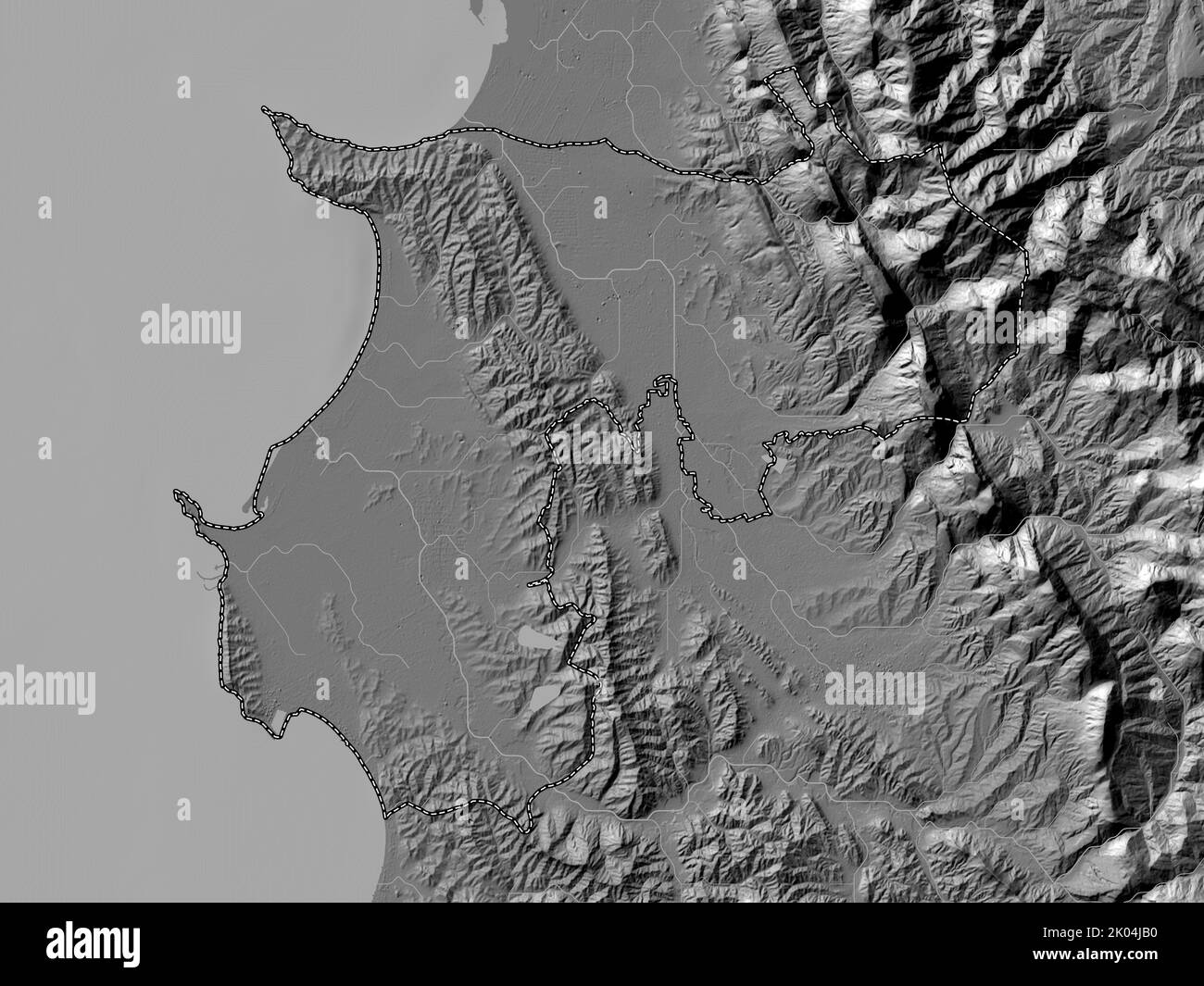 Durres, county of Albania. Bilevel elevation map with lakes and rivers ...