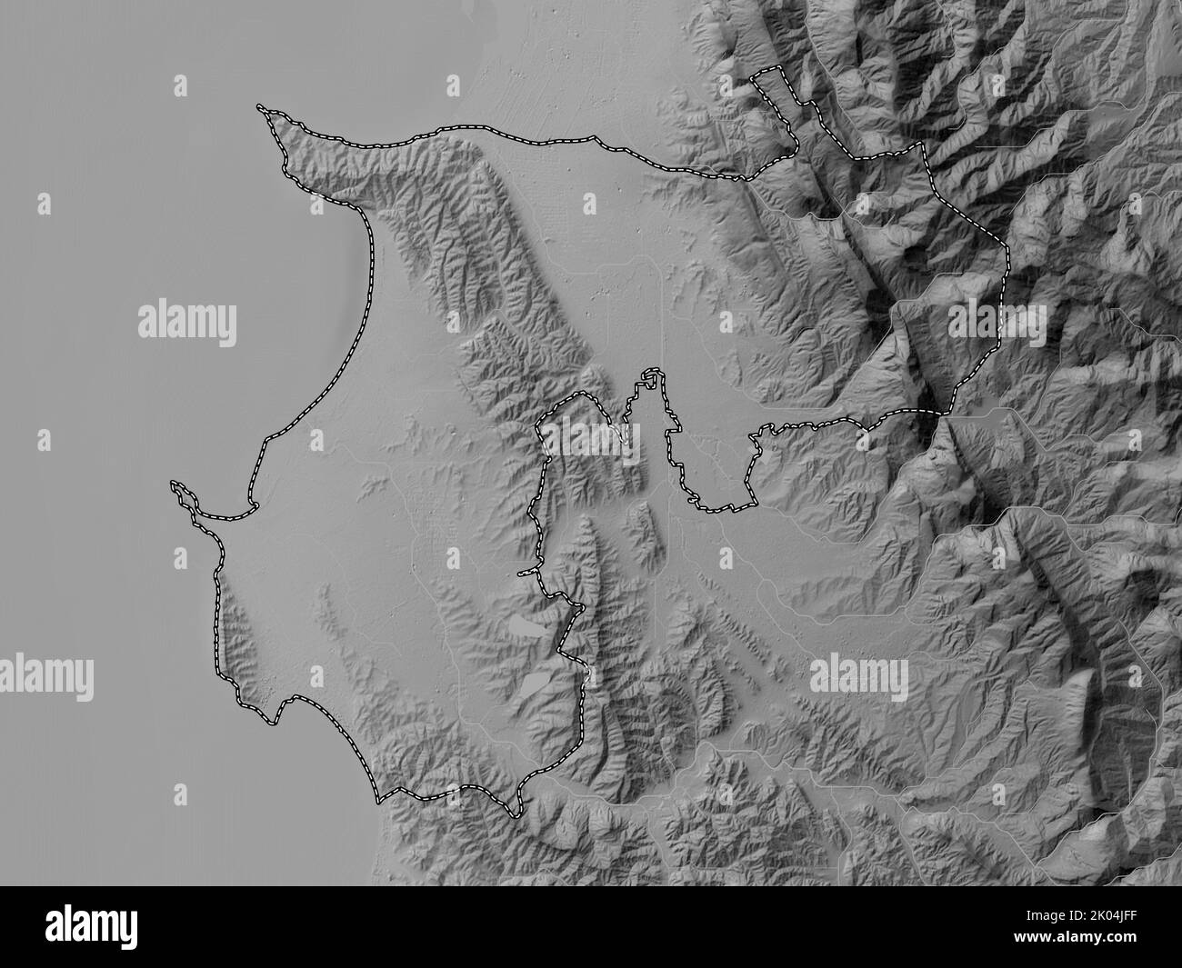 Durres, county of Albania. Grayscale elevation map with lakes and ...