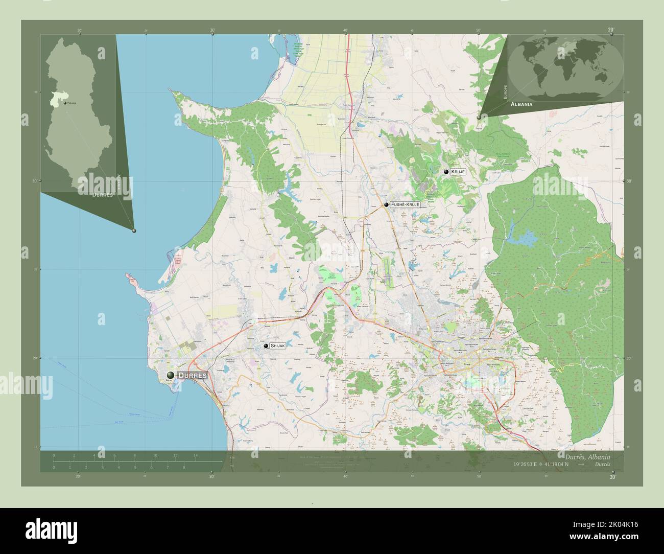 Durres, county of Albania. Open Street Map. Locations and names of ...