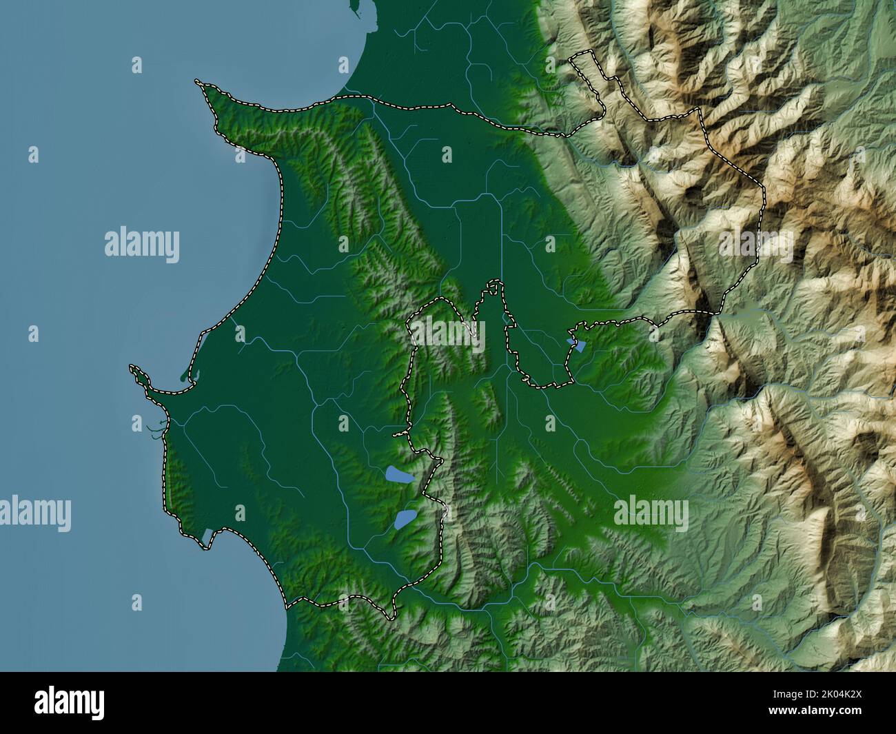 Durres, county of Albania. Colored elevation map with lakes and rivers Stock Photo - Alamy