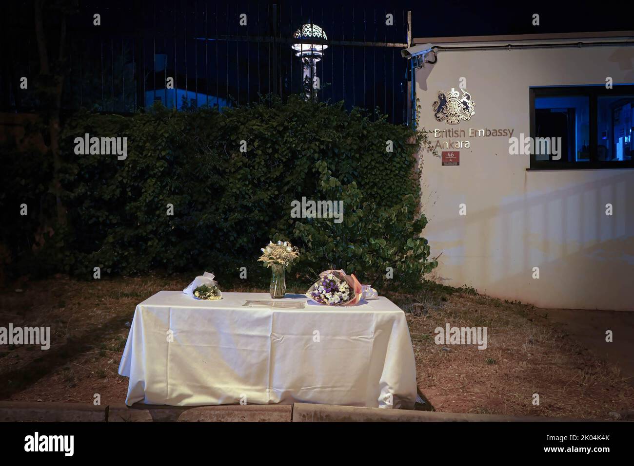 Ankara, Turkey. 9th Sep, 2022. Condolence desk in front of the Embassy ...