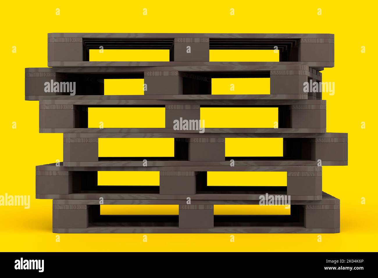 Set of wooden pallet for warehouse cargo storage isolated on yellow ...