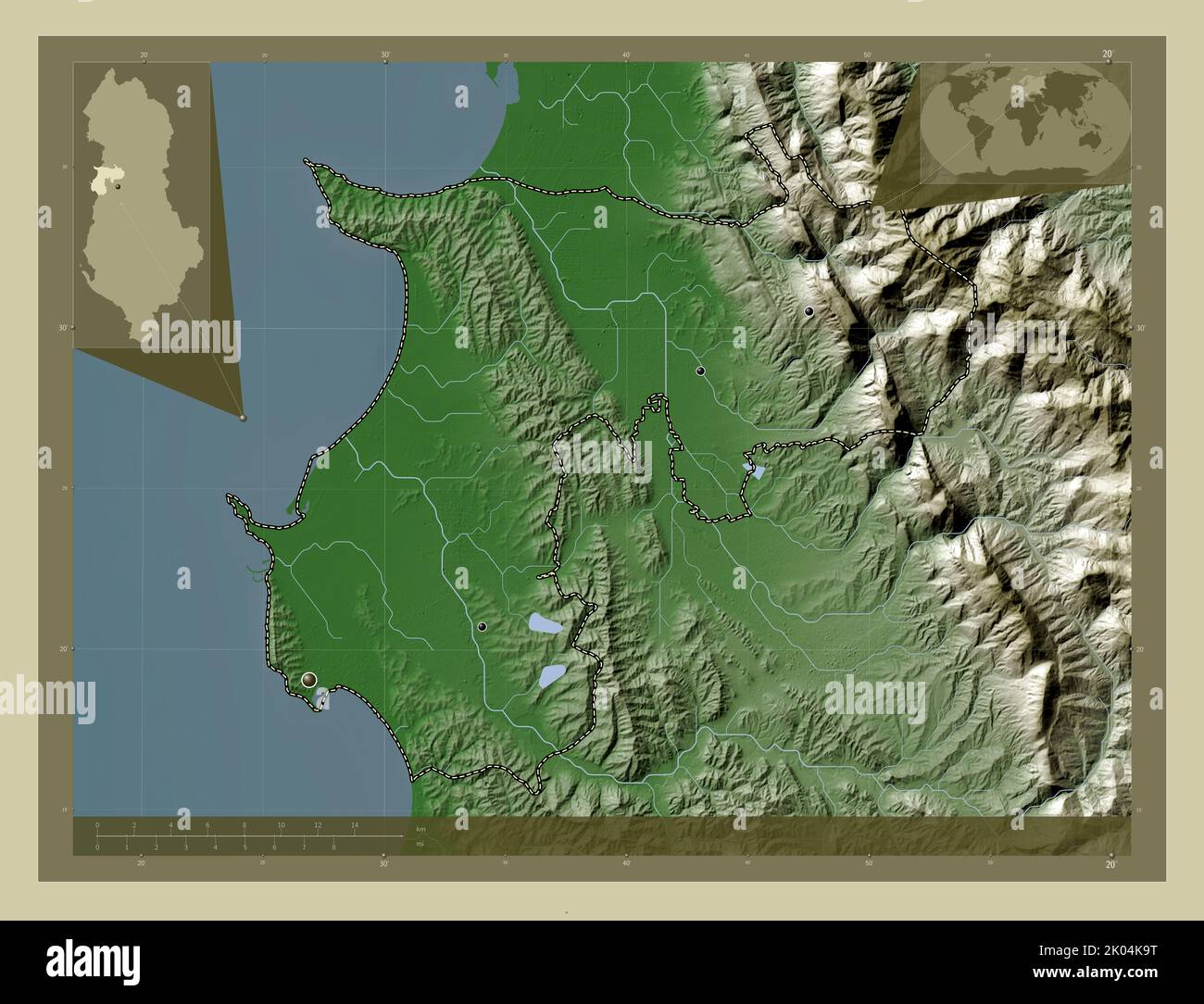 Durres, county of Albania. Elevation map colored in wiki style with ...