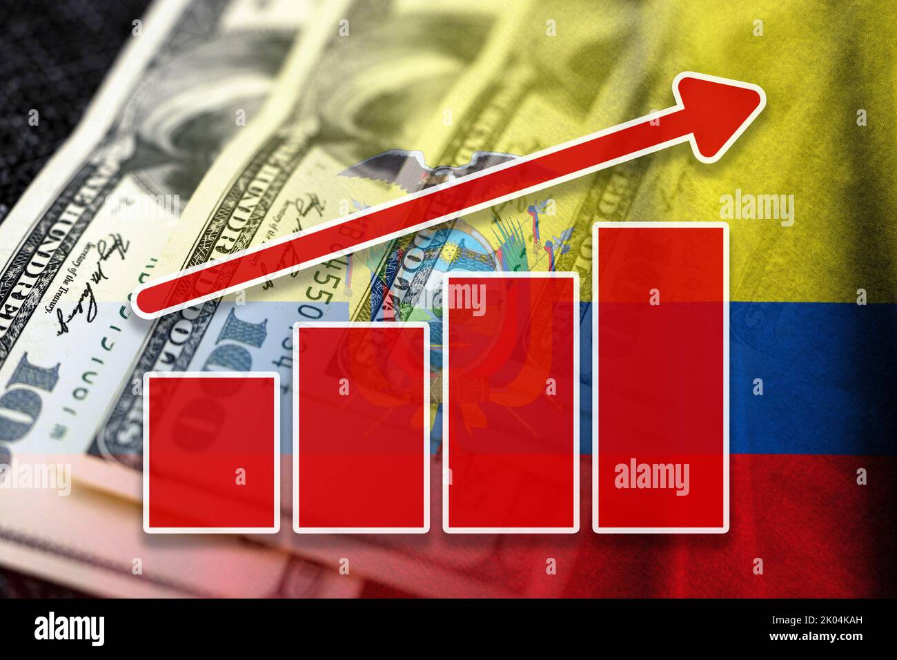Economy Graph: Rising Arrow, Cash Dollar Bills and Ecuador Flag (money ...
