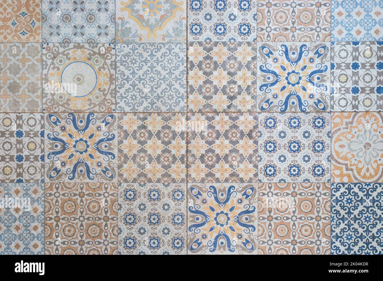 Old tile with different patterns on the floor. Template for text, retro ...