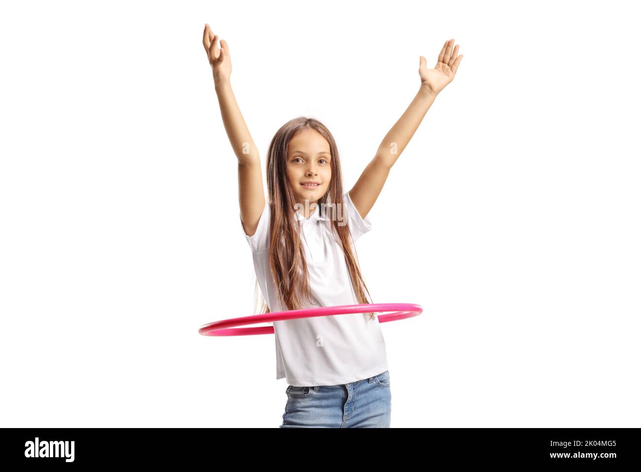 Girl spinning a hula hoop isolated on white background Stock Photo - Alamy