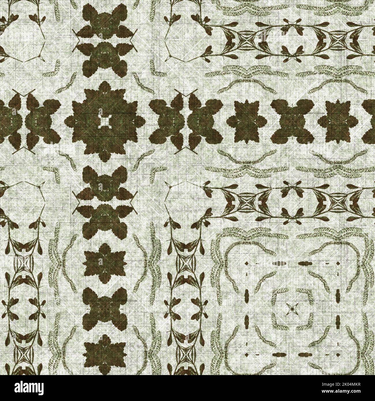 Foliage green kaleidoscope seamless texture pattern. Trendy optic fresh ...