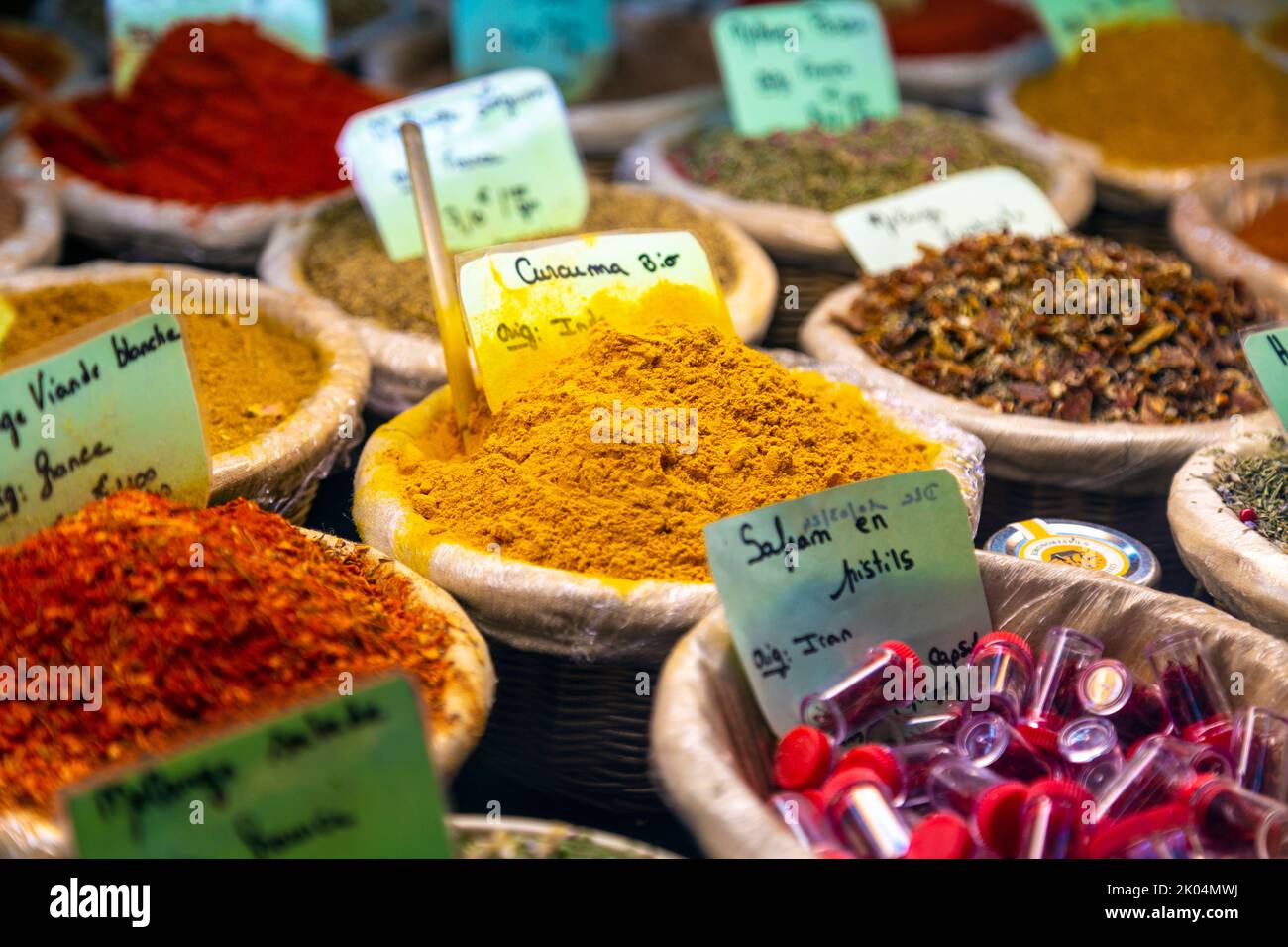 Market seasoning selection stall spices hi-res stock photography and ...