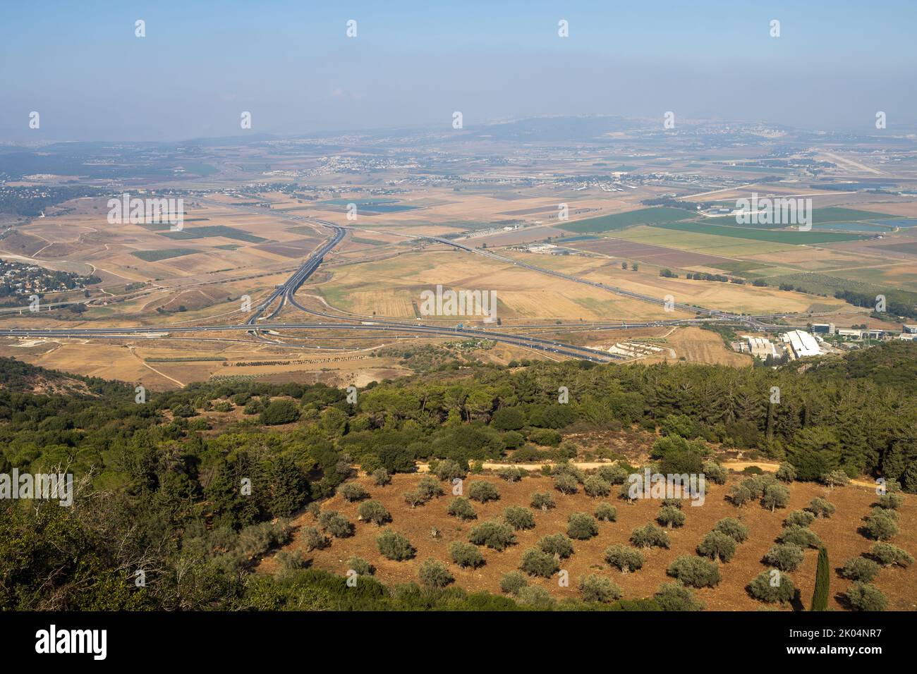 View of the Jezreel Valley in fog in winter cloudy day from Muhraqa on ...