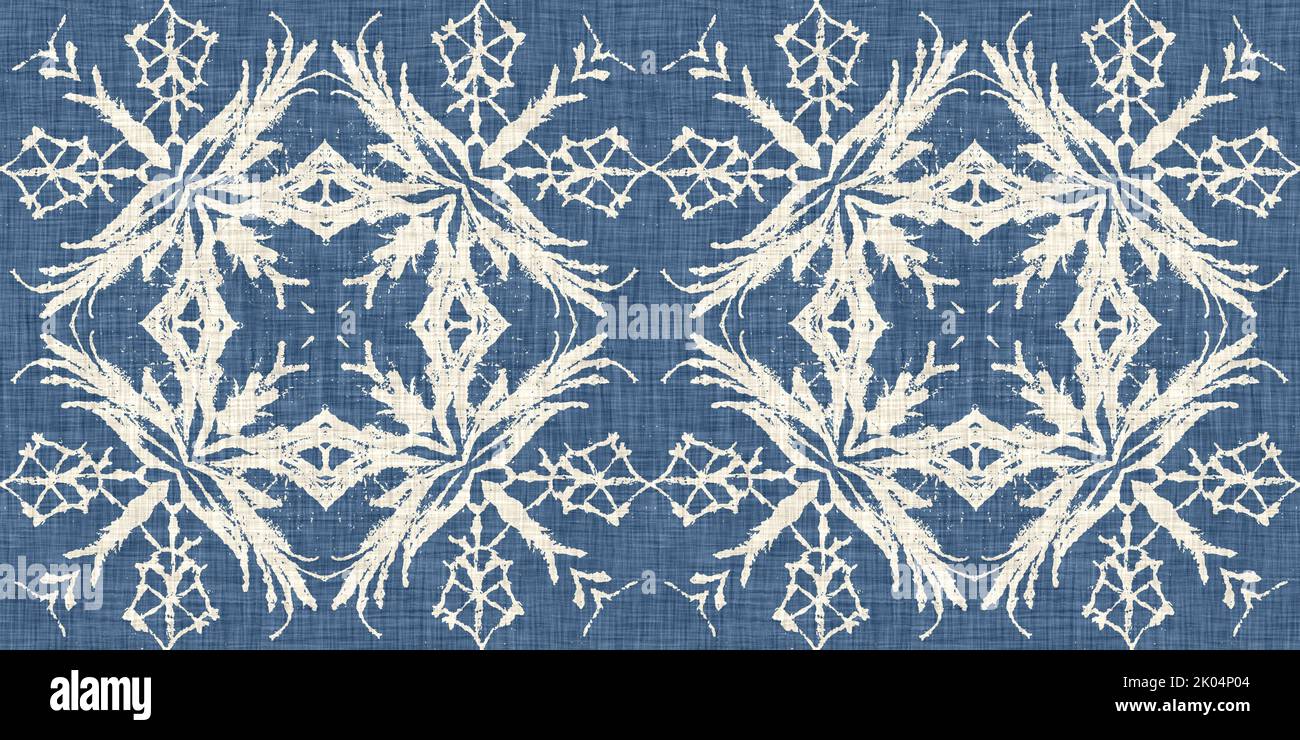 Farmhouse blue snow flake border background. Frosty batik french effect ...