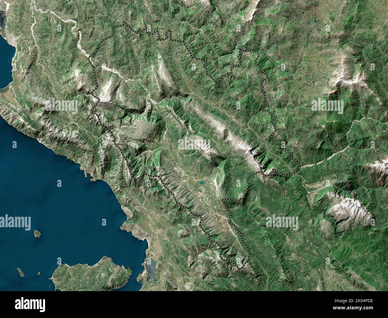 Gjirokaster, county of Albania. High resolution satellite map Stock ...