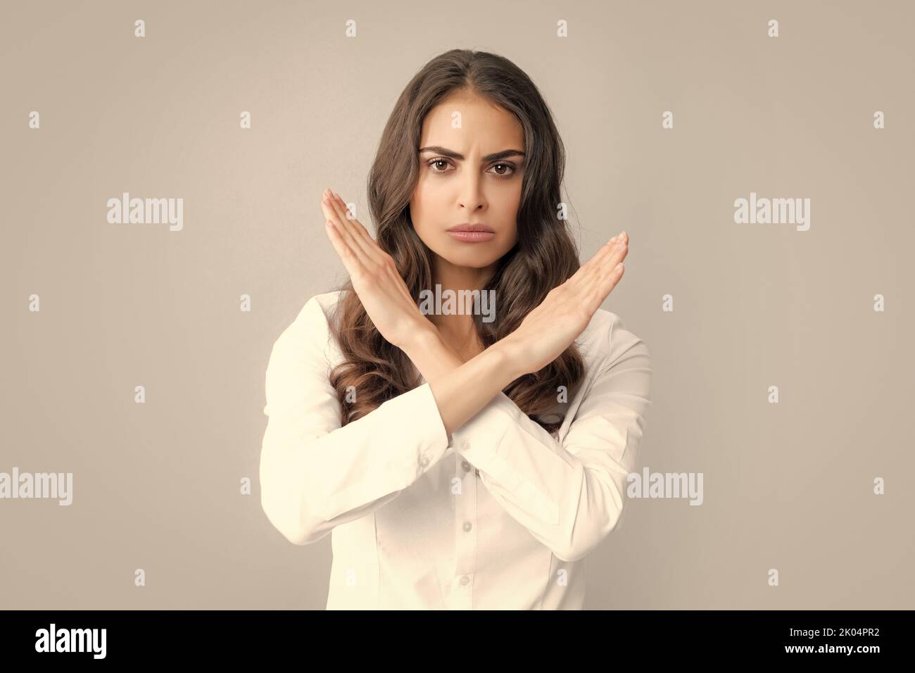 Negative woman crossed hands show no decline forbidden rule isolated ...
