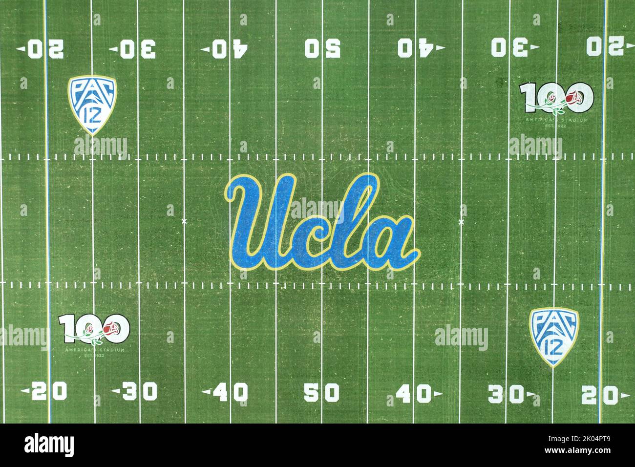 A general overall aerial view of the Rose Bowl Stadium Football field ...