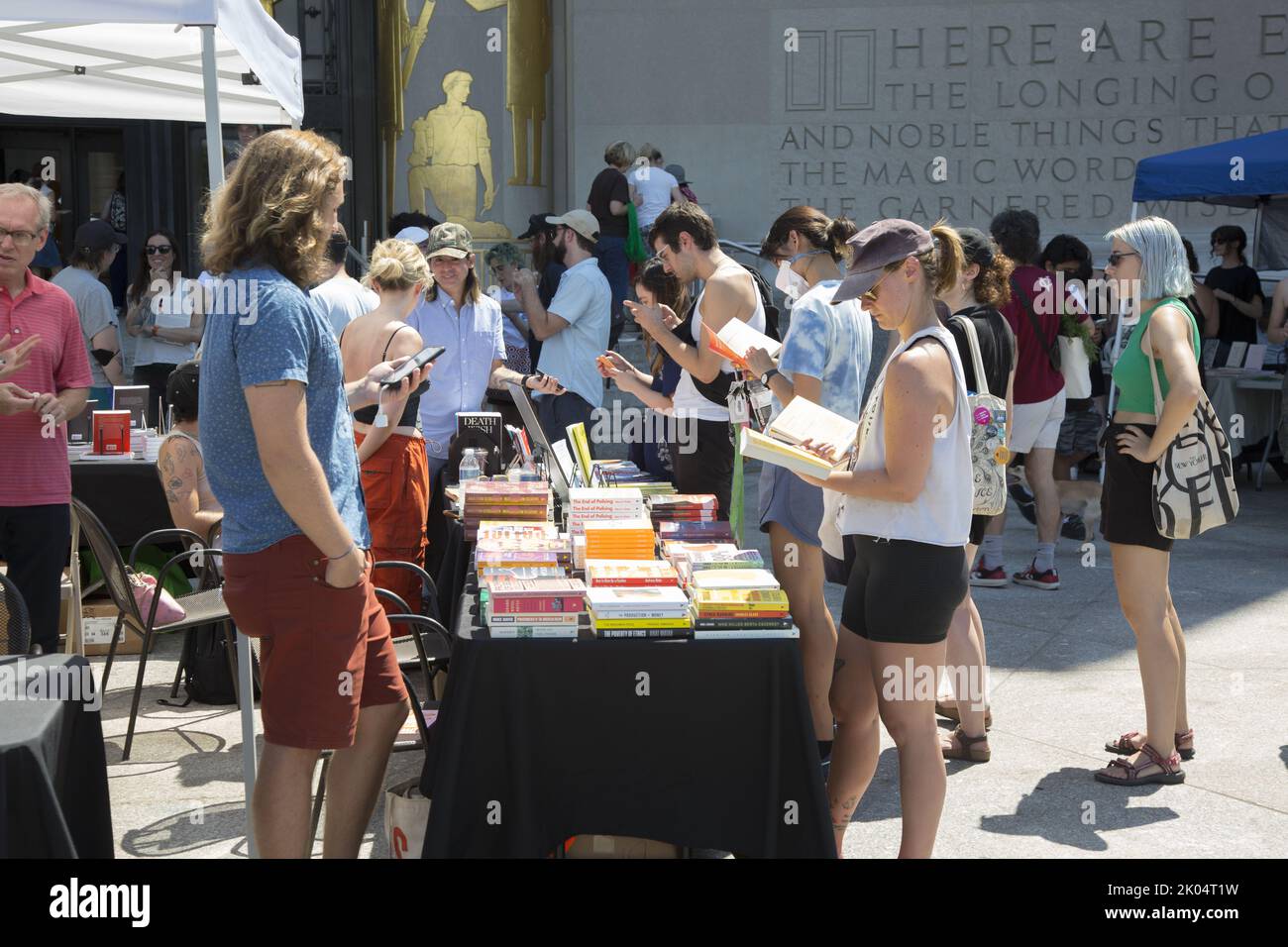 Small publishers book fair on the steps of the Brooklyn Public Library at Grand Army Plaza in ...