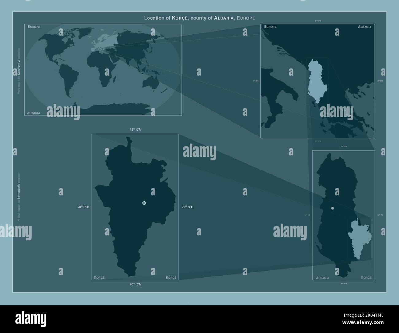 Korce, county of Albania. Diagram showing the location of the region on ...