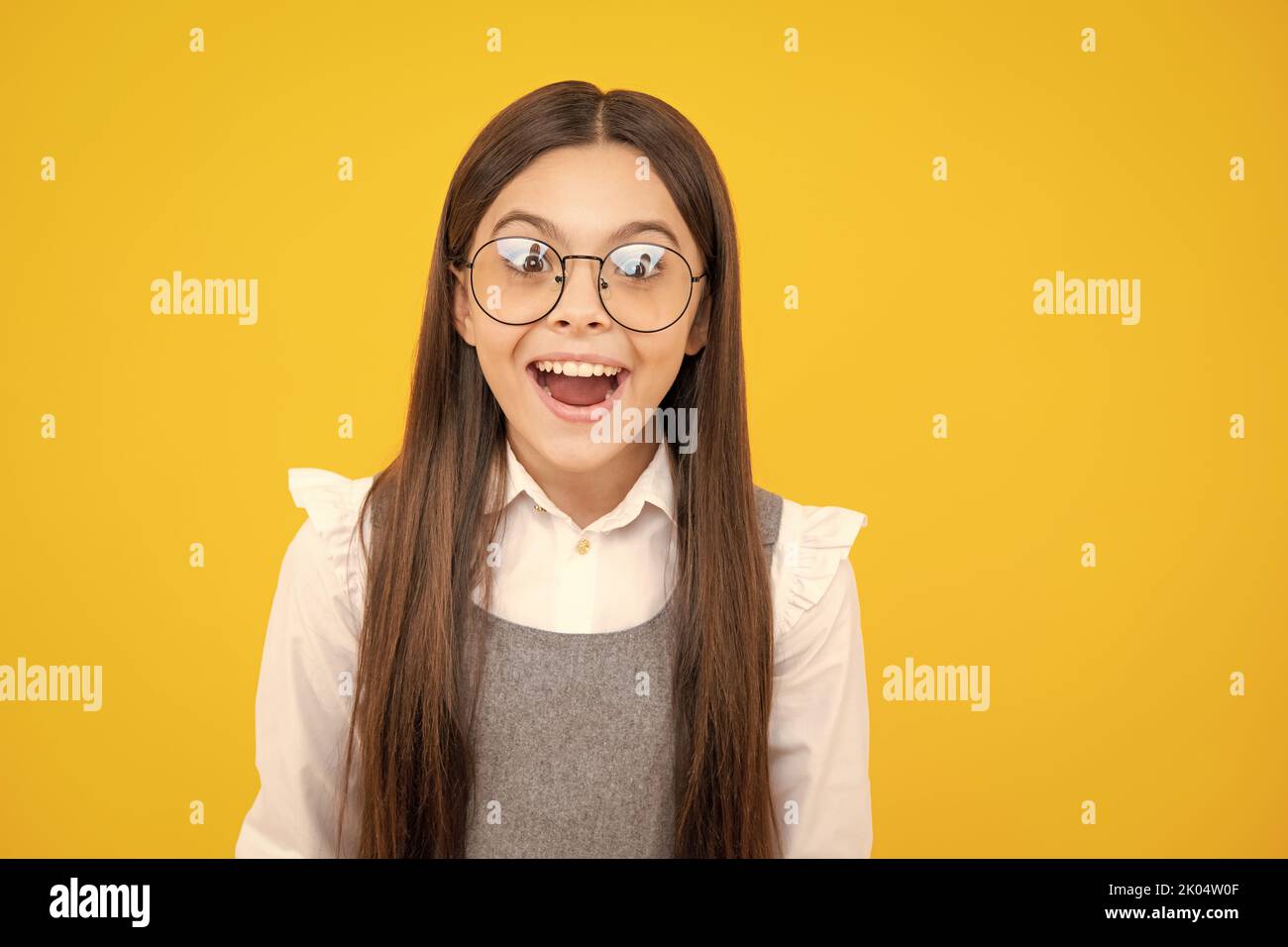 Excited face. Teenager child girl with shocked facial expression ...