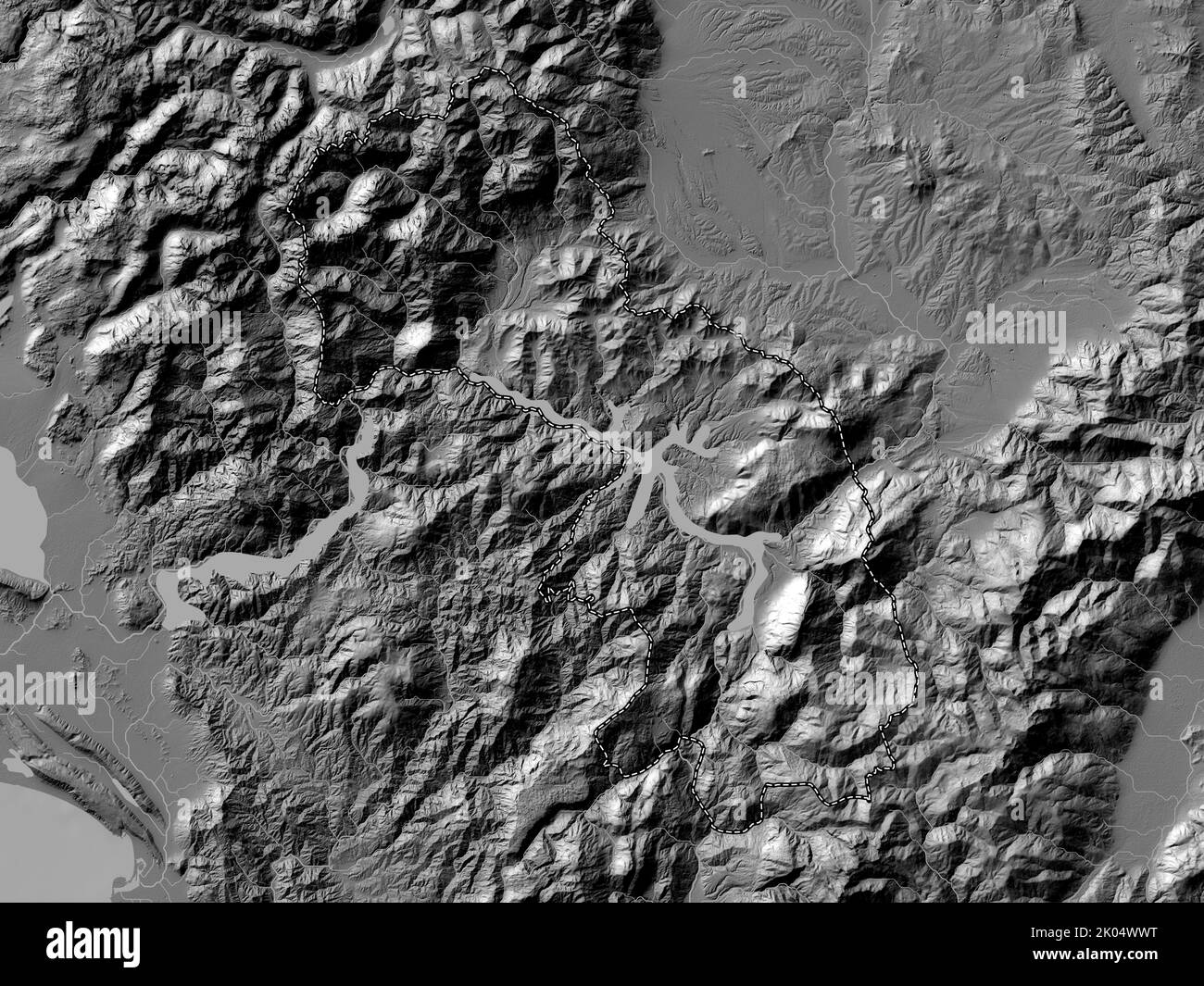 Kukes, county of Albania. Bilevel elevation map with lakes and rivers ...