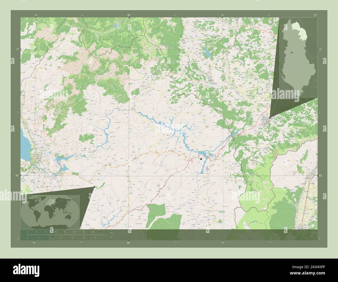 Kukes, county of Albania. Open Street Map. Locations of major cities of ...
