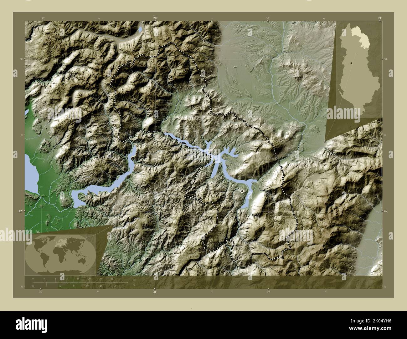 Kukes, county of Albania. Elevation map colored in wiki style with ...