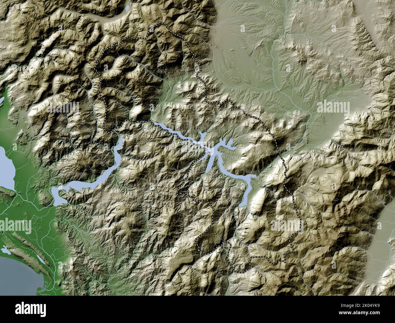 Kukes, county of Albania. Elevation map colored in wiki style with ...