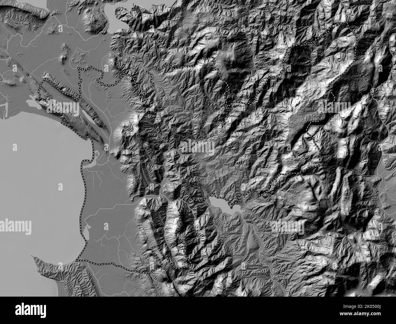 Lezhe, county of Albania. Bilevel elevation map with lakes and rivers ...