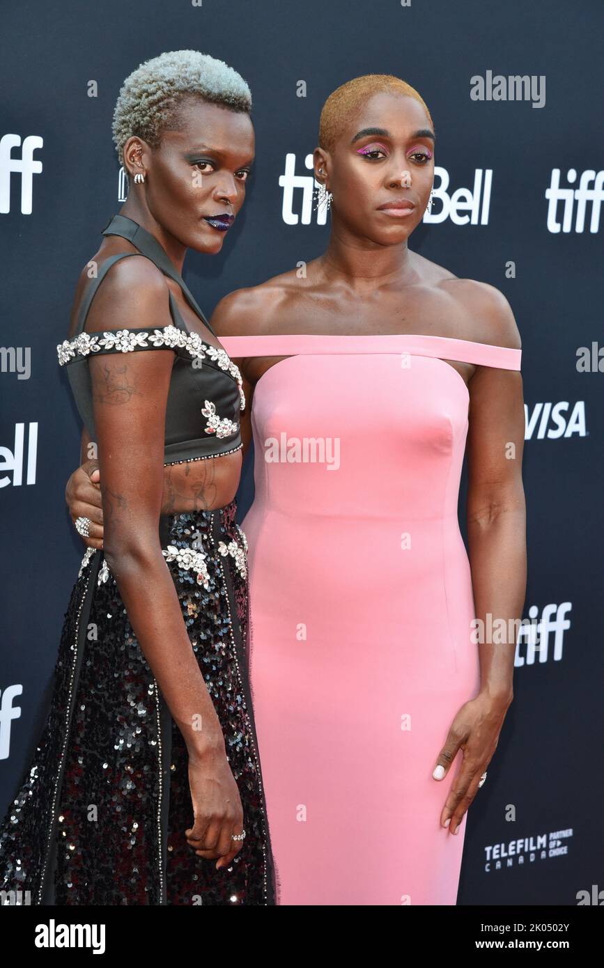 Sheila Atim and Lashana Lynch arrive at the premiere of The Woman King ...