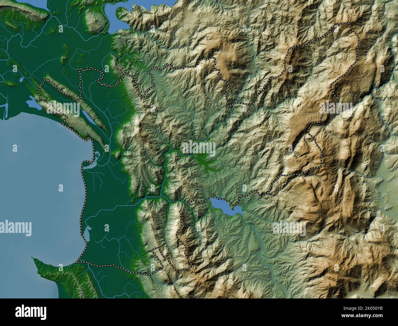 Lezhe, county of Albania. Colored elevation map with lakes and rivers Stock Photo - Alamy