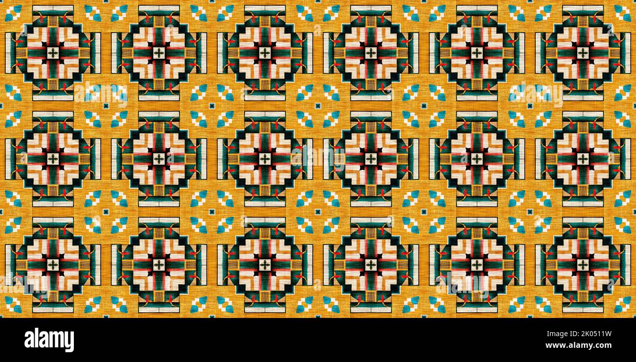 Traditional tile mosaic seamless border pattern print. Fabric effect ...