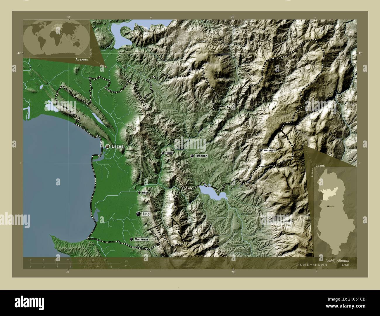 Lezhe, county of Albania. Elevation map colored in wiki style with ...