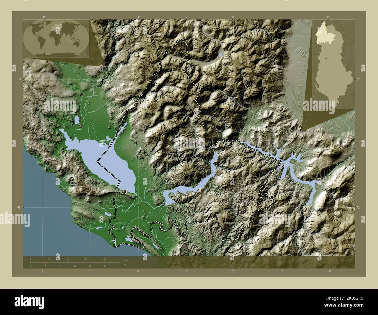 Shkoder, county of Albania. Elevation map colored in wiki style with ...