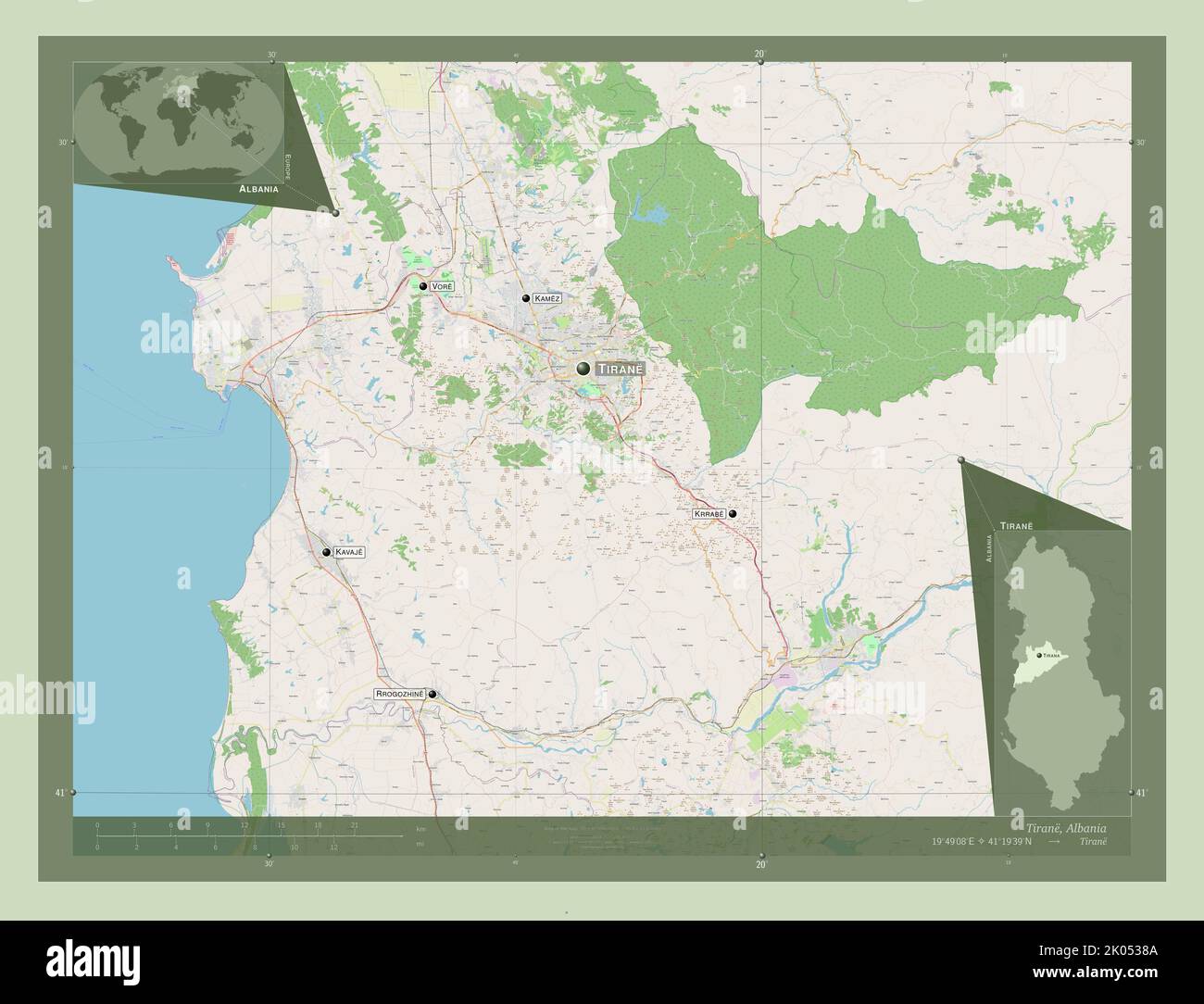 Tirane, county of Albania. Open Street Map. Locations and names of ...