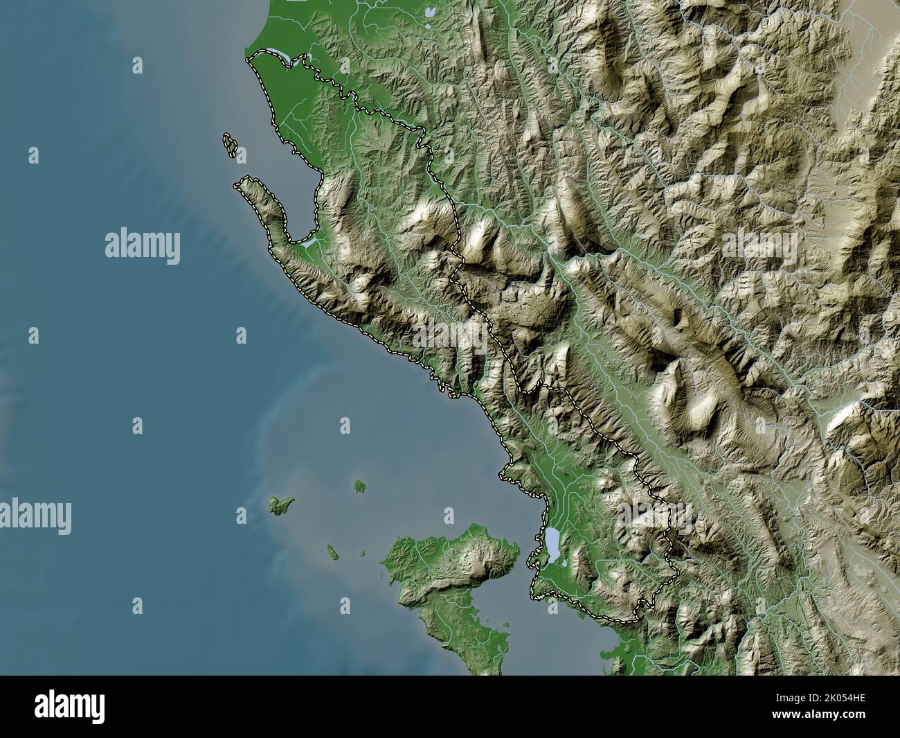 Vlore, county of Albania. Elevation map colored in wiki style with ...