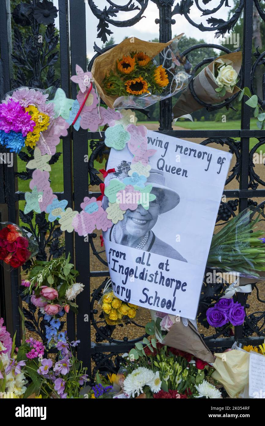 Flowers on the gates of Sandringham Estate commenorating the life of ...