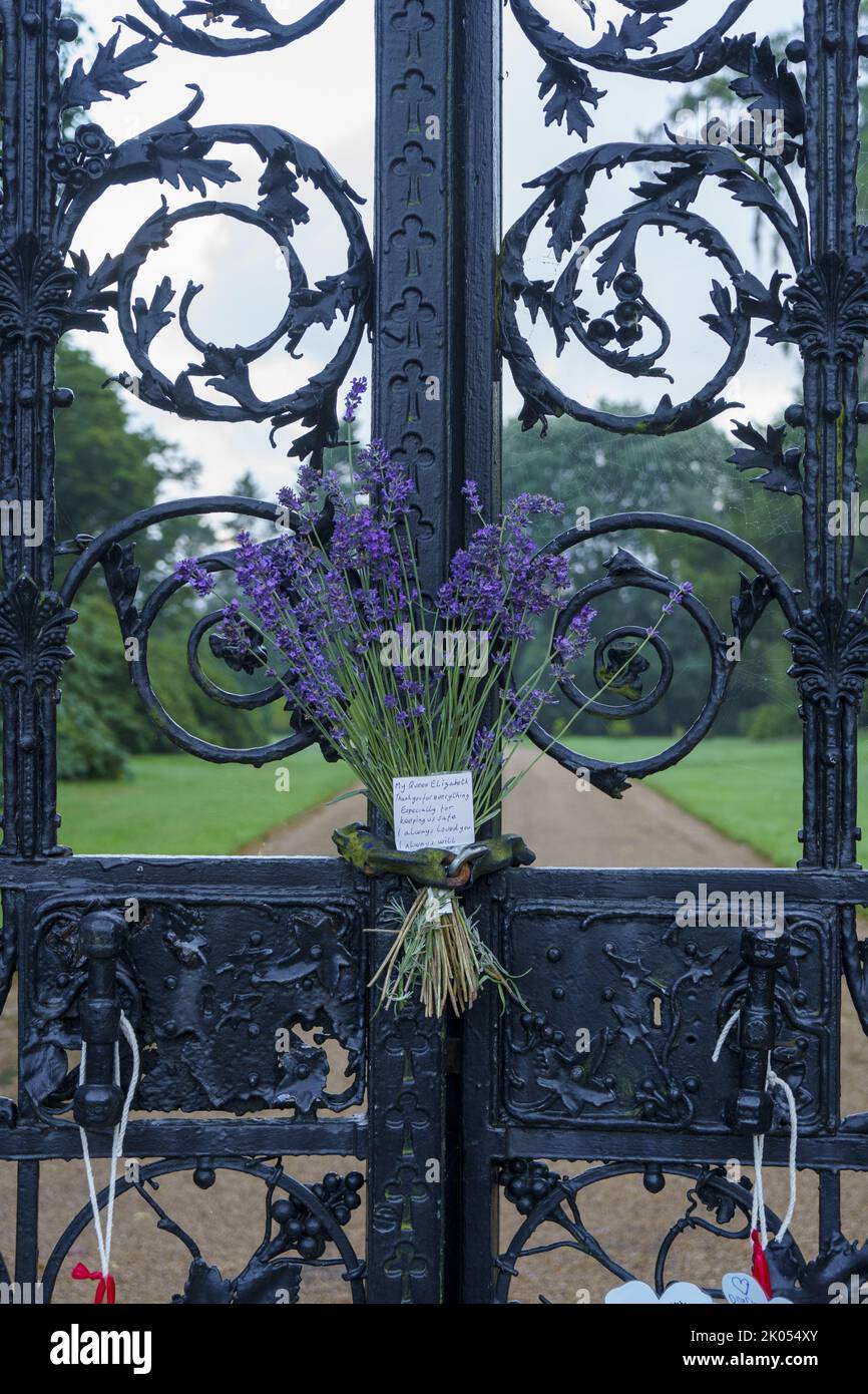 Flowers on the gates of Sandringham Estate commenorating the life of ...