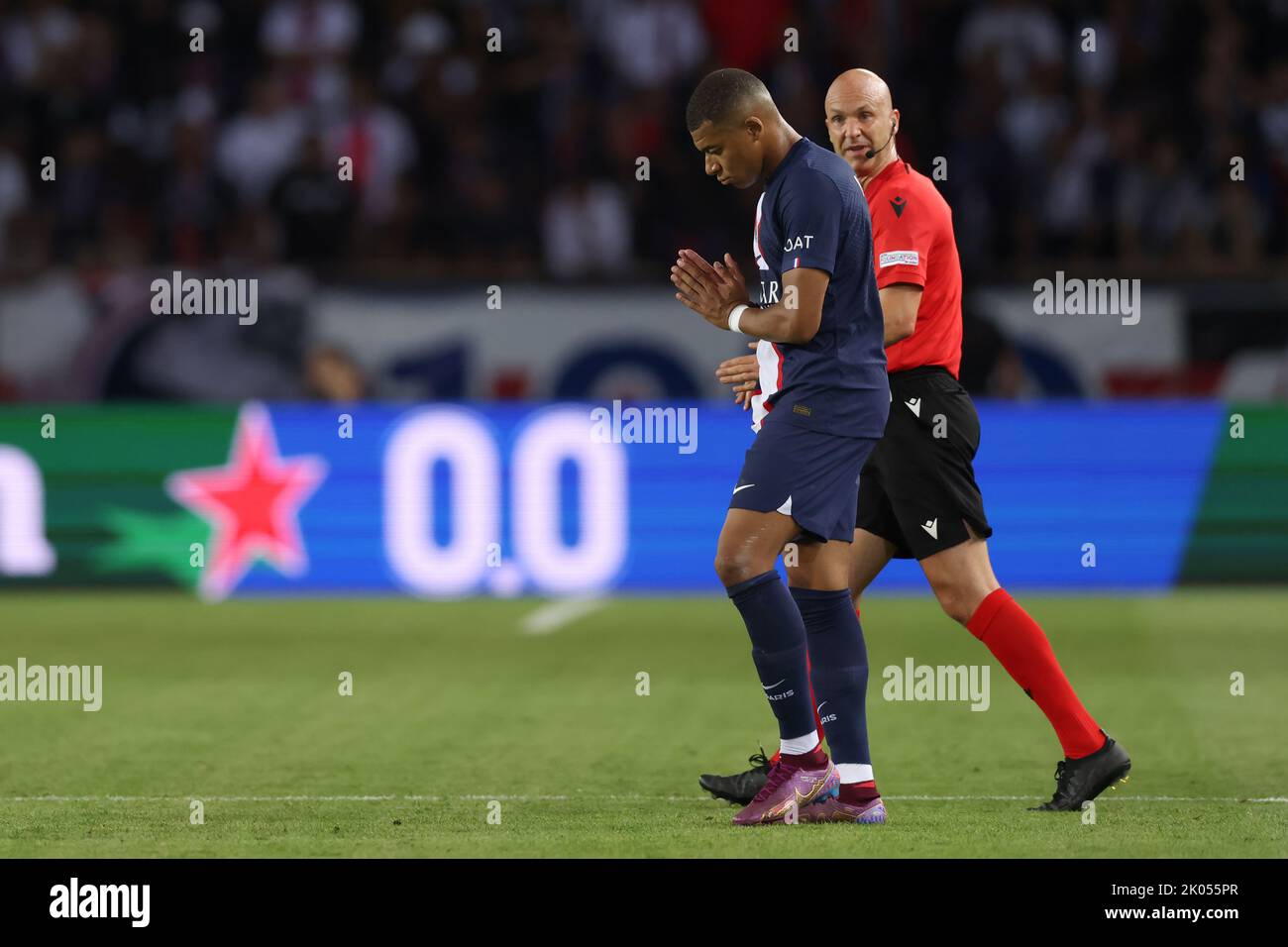 Paris, France, 6th September 2022. Kylian Mbappe of PSG reacts as the ...