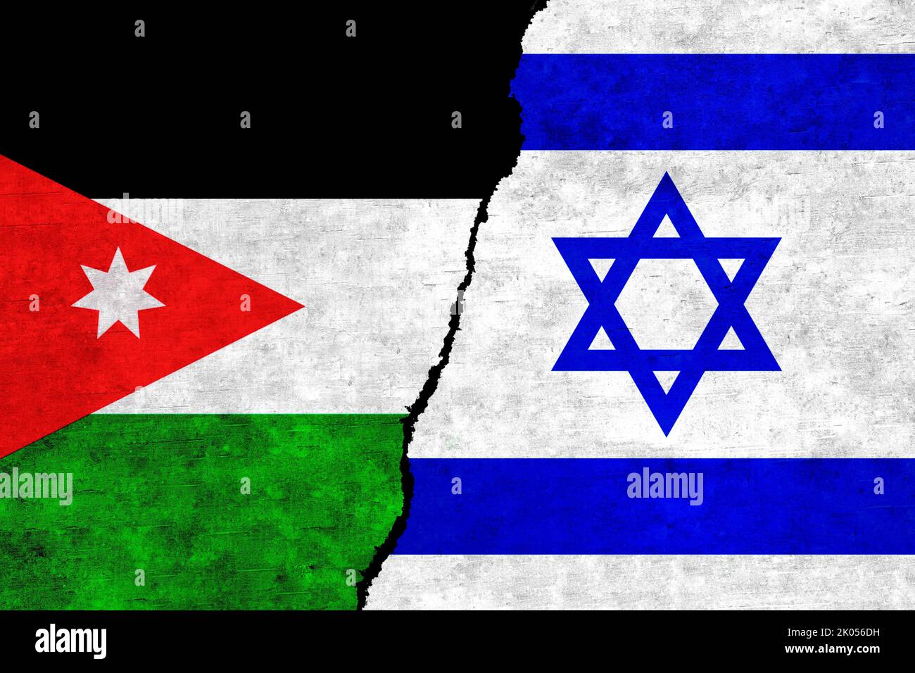 Israel and Jordan flags on a wall with a crack. Israel vs Jordan image ...