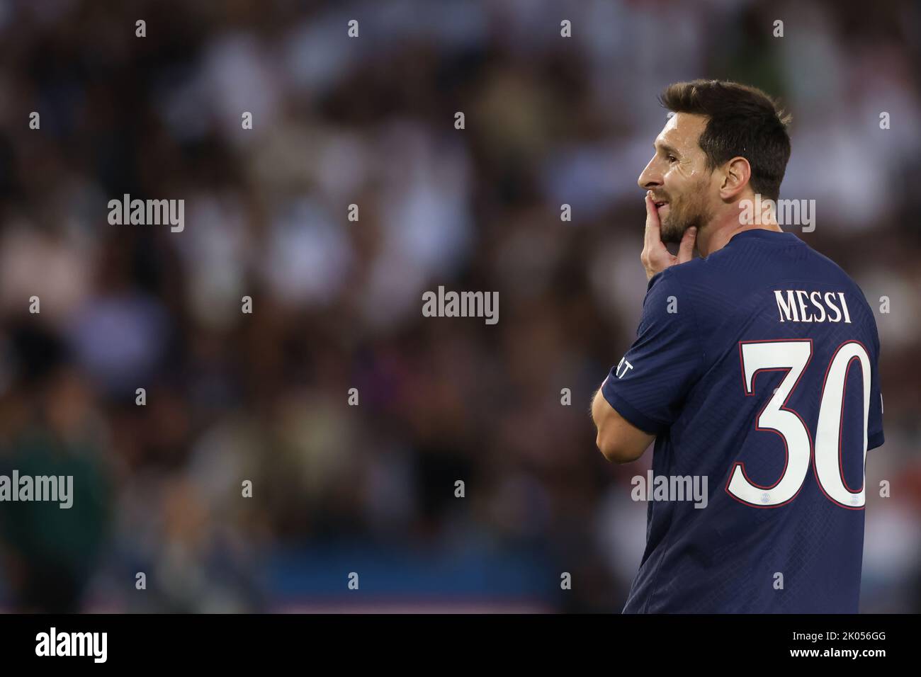 Paris, France, 6th September 2022. Lionel Messi of PSG reacts during ...