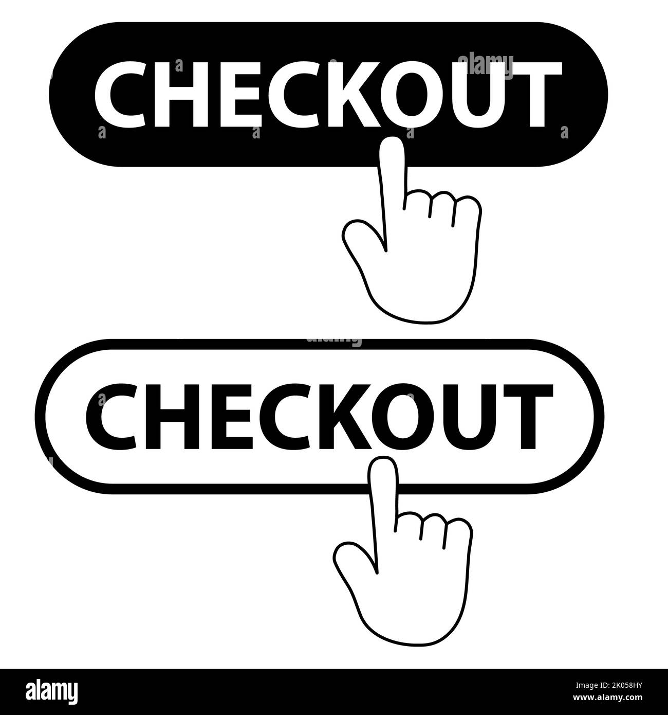 Checkout button with hand cursor on white background. Checkout Button ...