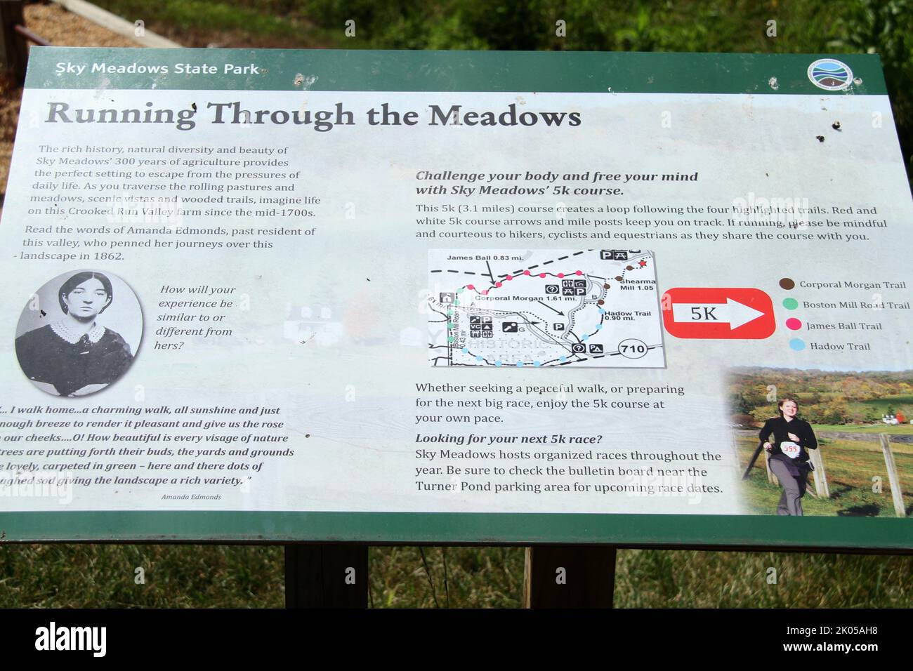 Informational sign along a trail at Sky Meadows State Park, VA, USA ...