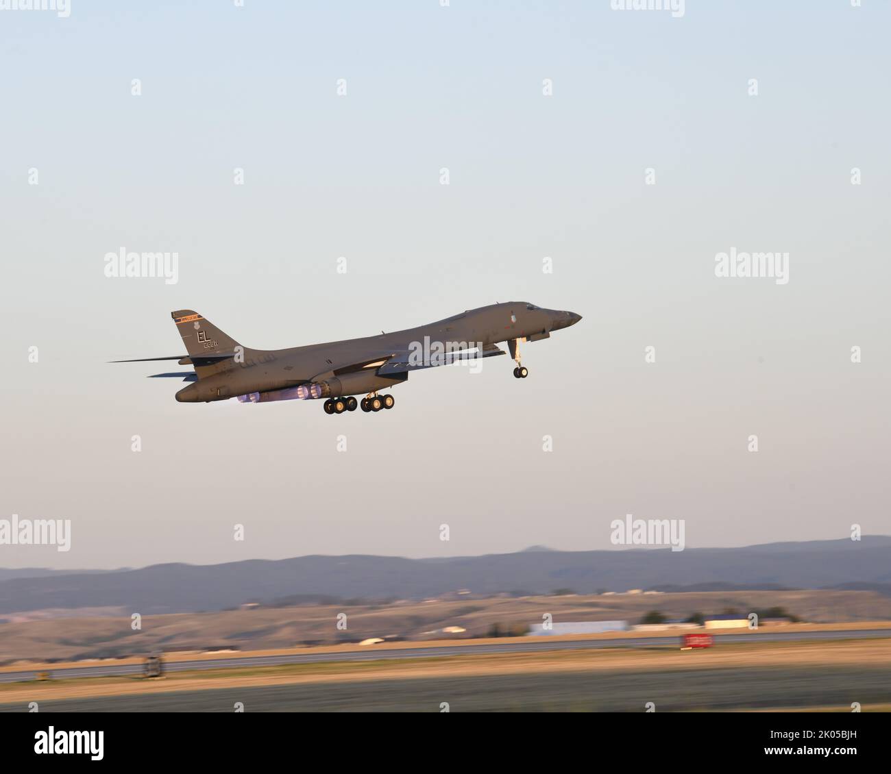 A B-1B Lancer takes off in support of a Bomber Task Force mission at ...